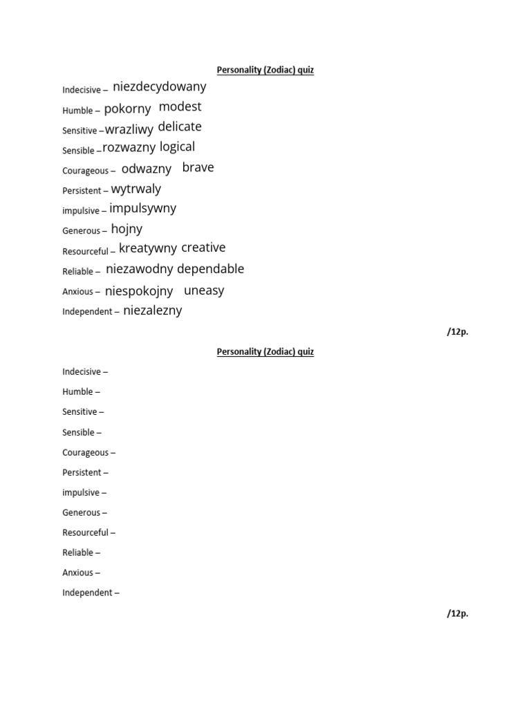 Zodiac Personality Traits Quiz | PDF