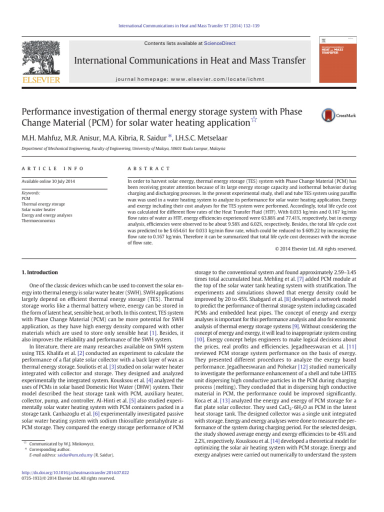 Performance Investigation of Thermal Energy Storag 2014 International ...