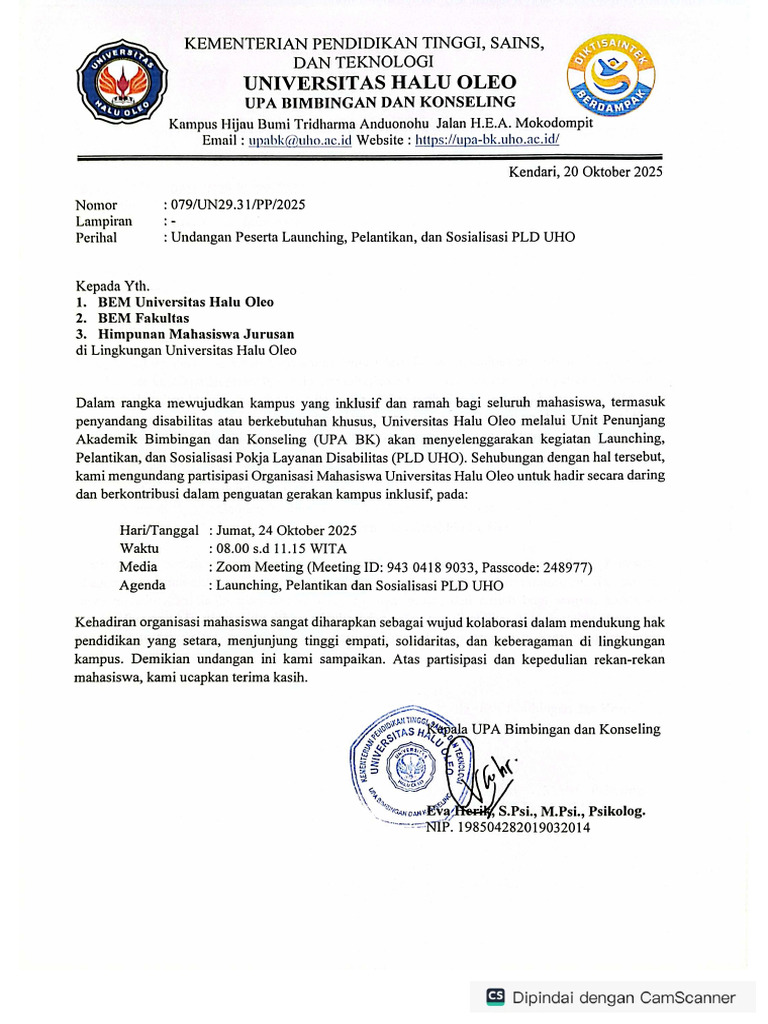 Undangan BEM UHO, BEM Fakultas, Dan HMJ | PDF