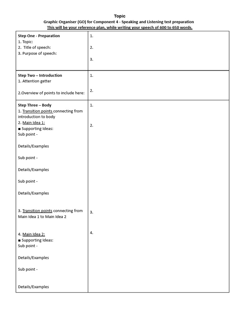 Graphic Organizer for Speech Prep | PDF