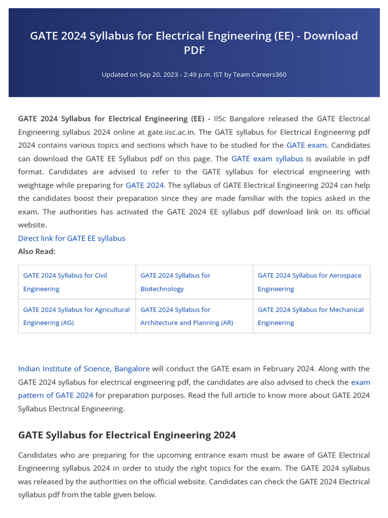GATE 2024 Electrical Engineering Syllabus | PDF | Electrical Network ...