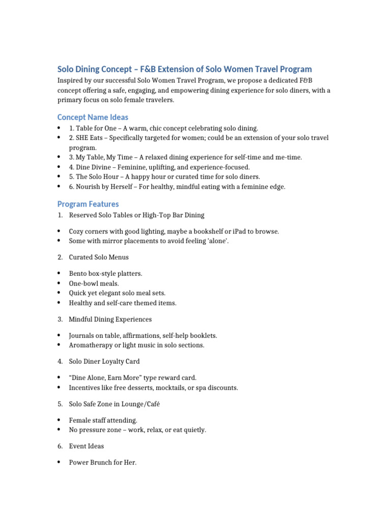 Empowering Solo Dining for Women | PDF
