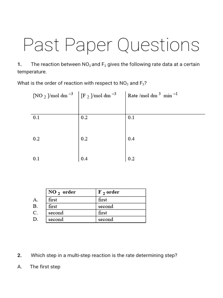 IB Chemistry Past Paper Questions | PDF | Reaction Rate | Activation Energy