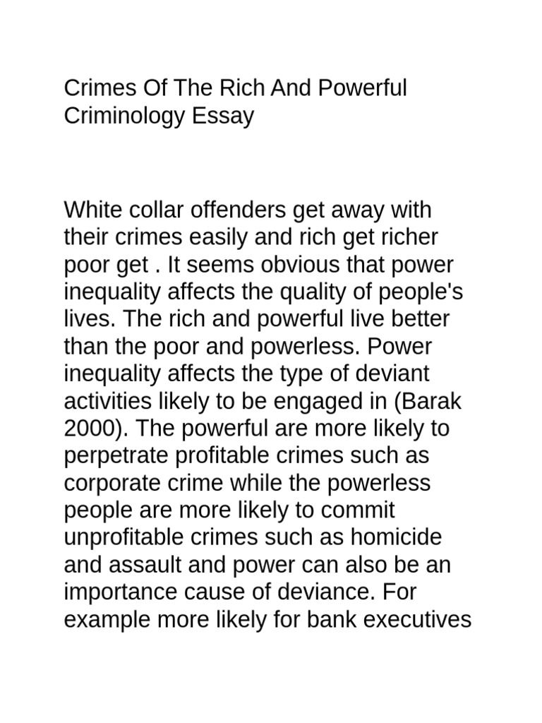 Crimes of The Rich and Powerful Criminology Essay - Docx Version 1 ...
