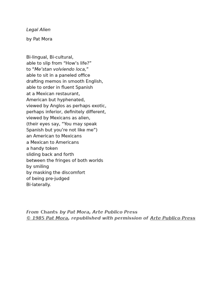 Legal Alien by Pat Mora | PDF