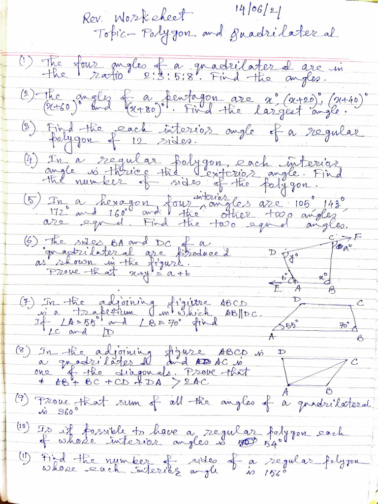 Rev. Worksheet (Polygon and Quadrilateral) | PDF