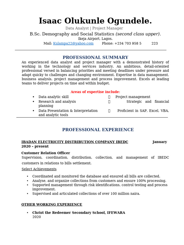 Standard CV Format For Any Job Application | PDF | Data Analysis ...