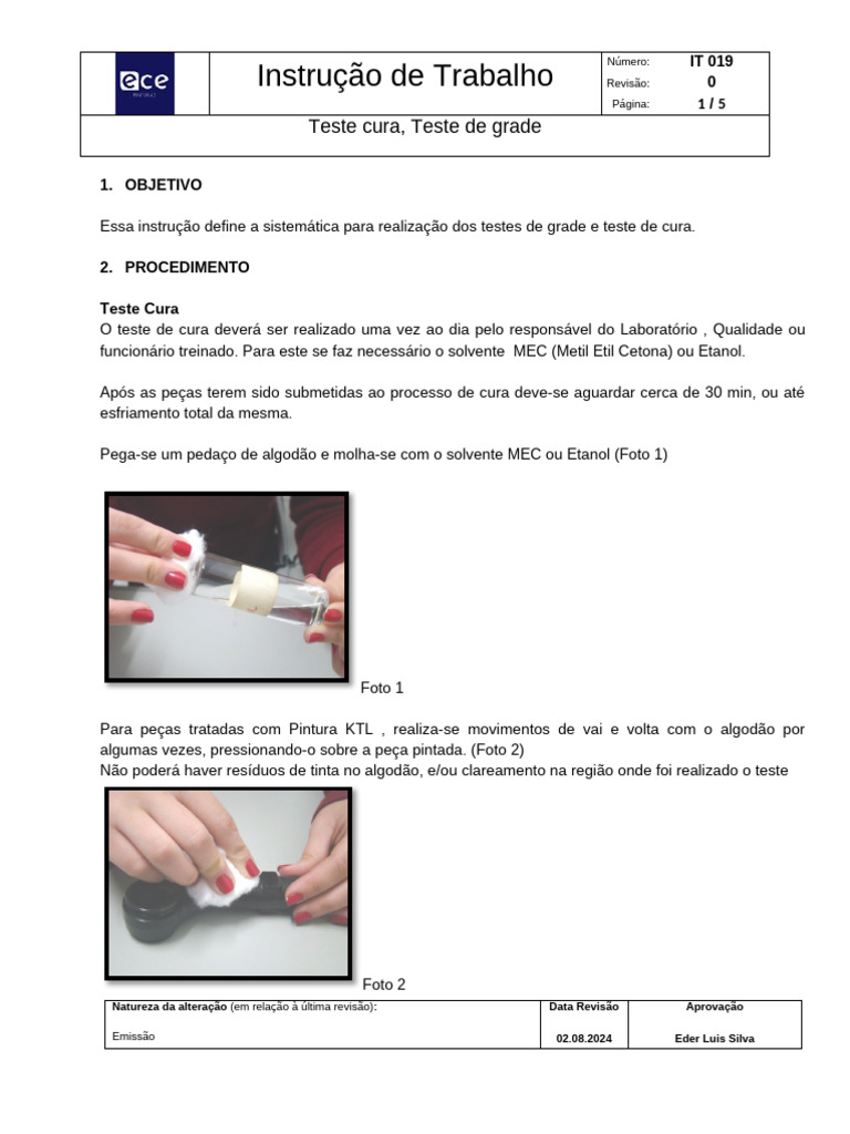 IT 019 - Teste Grade Teste Cura Rev 0 02.08.2024 | PDF