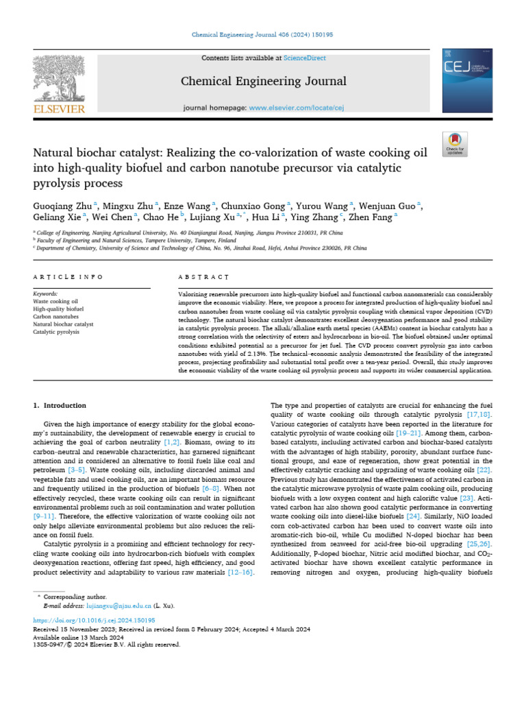 Biochar Catalyst for Biofuel from Waste Oil | PDF | Pyrolysis | Carbon ...