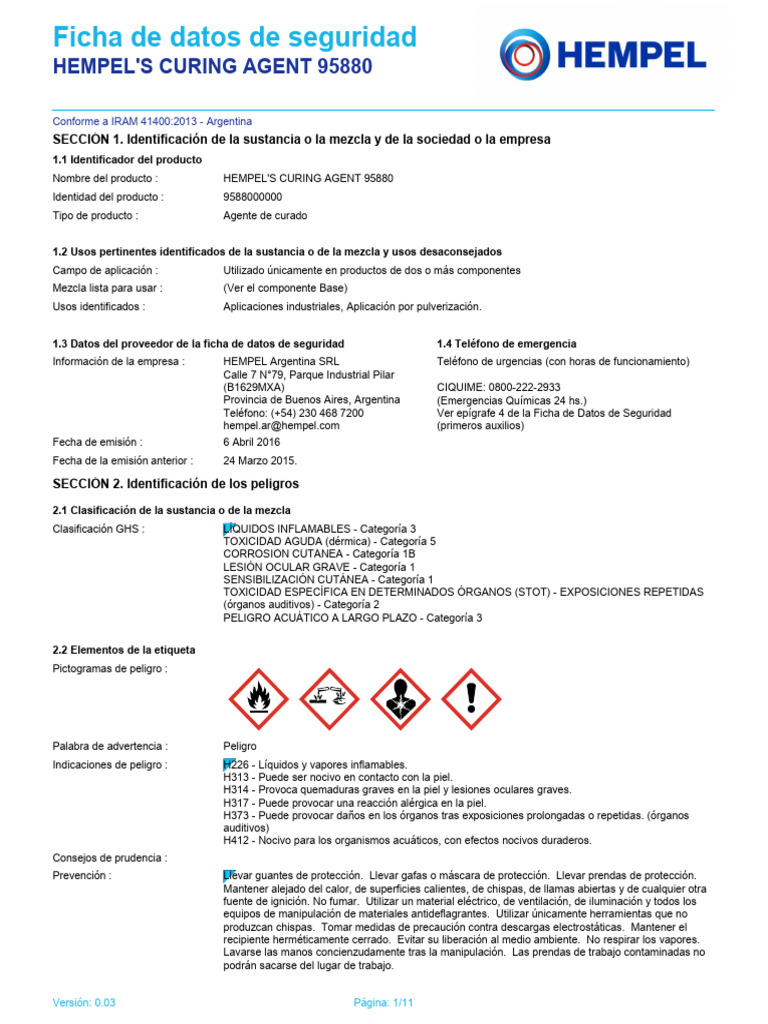 HEMPEL'S CURING AGENT 9588000000 es-ES | PDF | Agua | Solvente