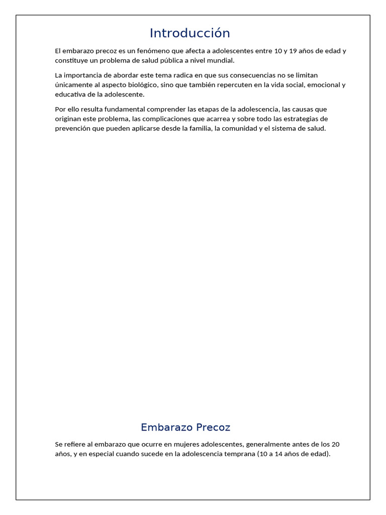 Embarazo Precoz | PDF | Adolescencia | Embarazo en la adolescencia