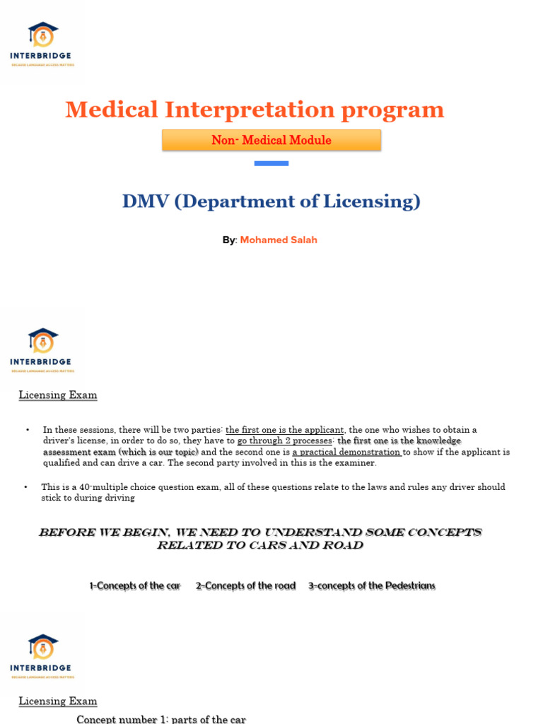 Medical Interpretation Program: DMV (Department of Licensing) | PDF
