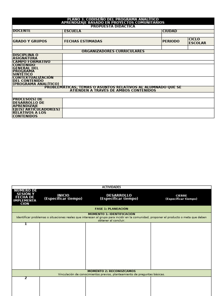 Formato de Planeación Aprendizaje Basado en Proyectos Comunitarios | PDF | Aprendizaje en base a ...