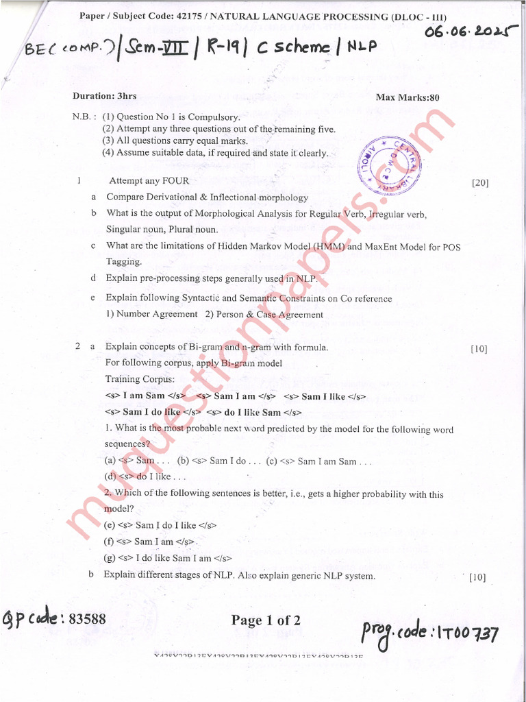 Be Computer Engineering Semester 7 2025 May Dloc III Natural Language ...