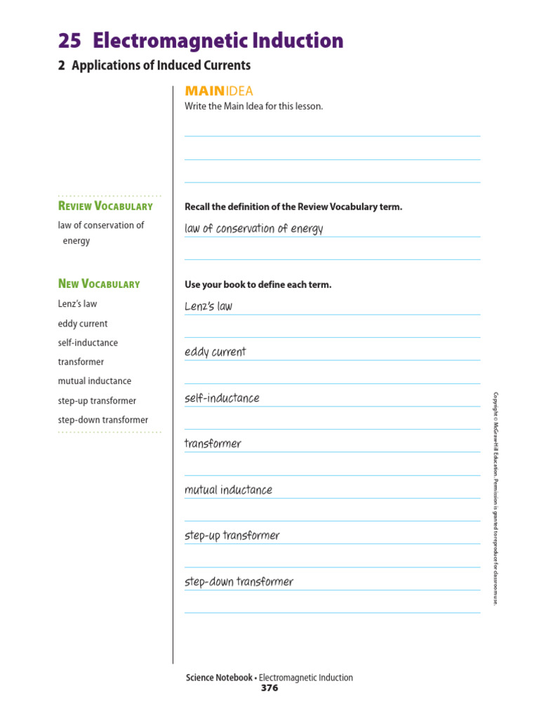 Physics - CH 25 L 2 - Applications of Induced Currents - Notebook | PDF ...