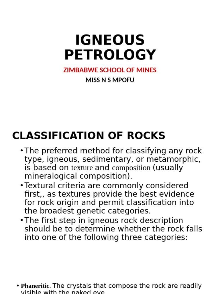 Classification of Igneous Rocks | PDF | Igneous Rock | Rock (Geology)