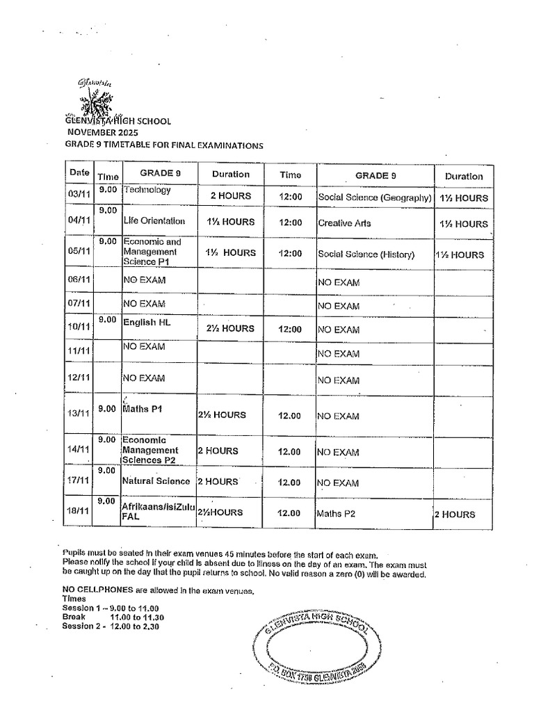 Grade 9 November Exam | PDF