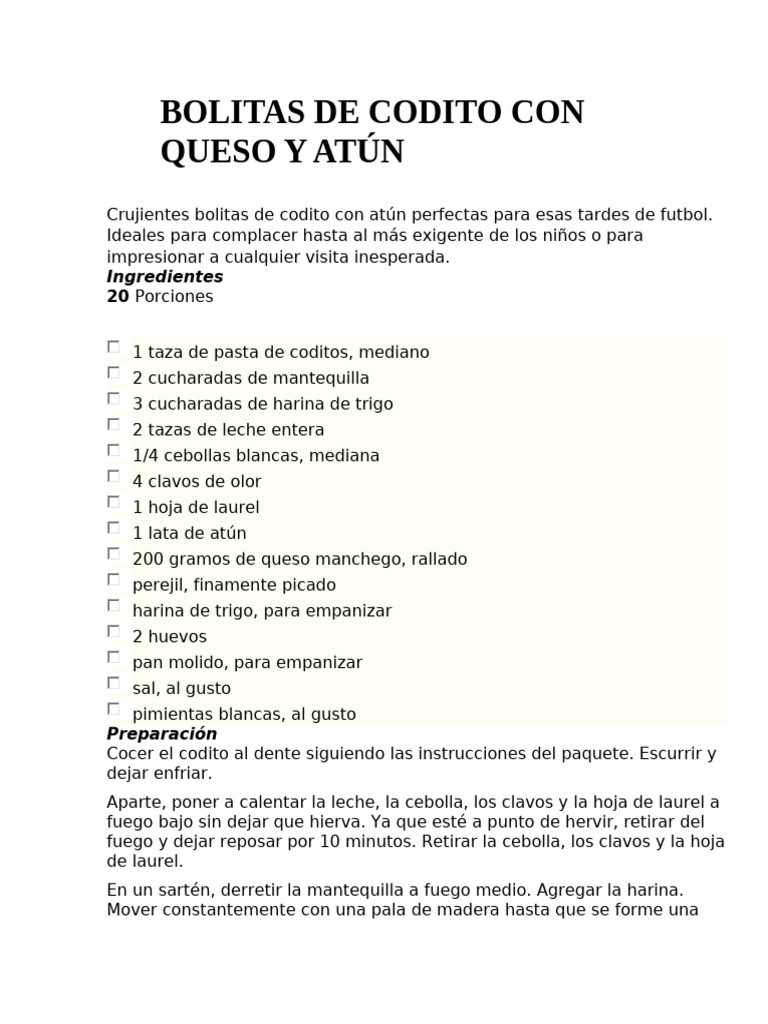 Bolitas de Codito Con Queso y Atún | PDF | Panes | Queso