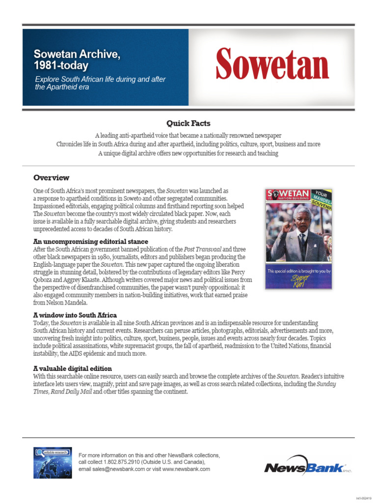 Sowetan Newspaper Digital Archive Overview | PDF | Apartheid | Newspapers