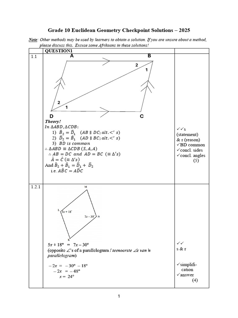 GR 10 Euclidean Geometry Solutions 2025 | PDF | Geometry | Classical ...