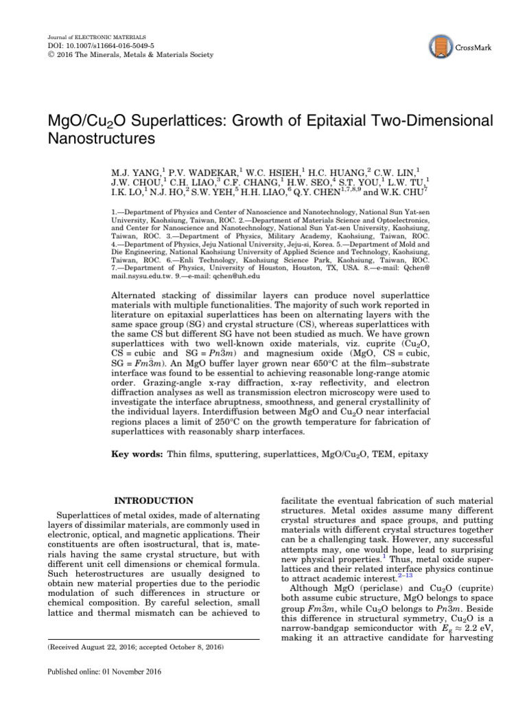 MgO-Cu2O Superlattices - Growth of Epitaxial Two-Dimensional ...