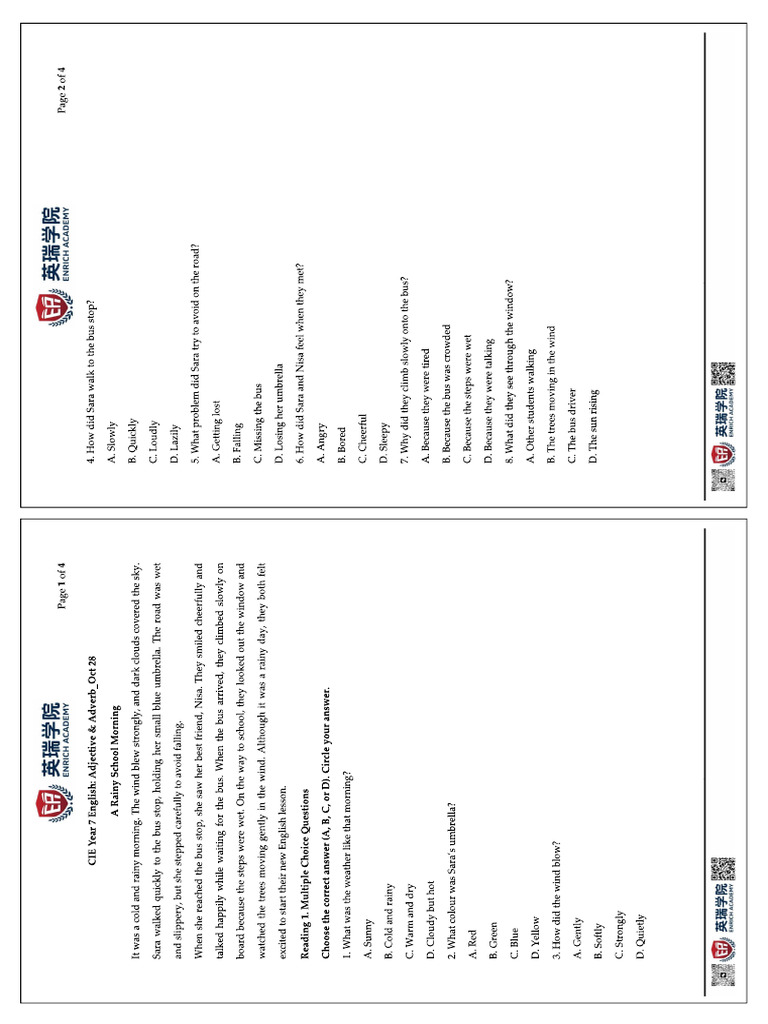 CIE Yr7 English Adjective and Adverb - Ooct 28 | PDF