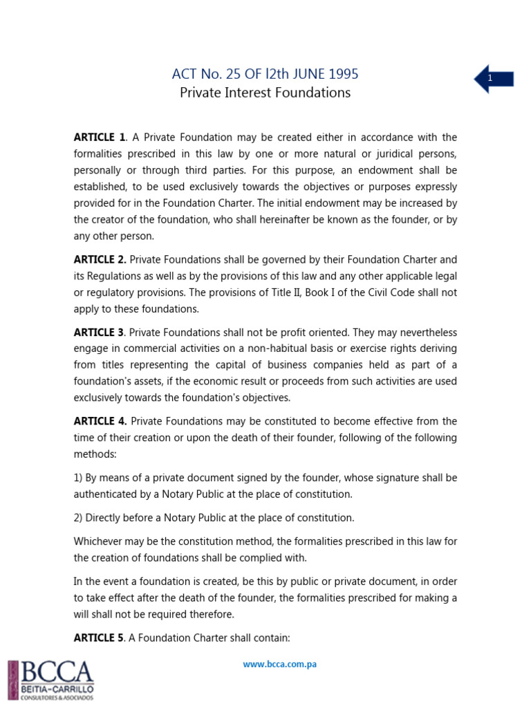 Panama Private Interest Foundations Law | PDF | Arbitration | Justice