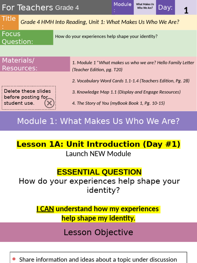 Grade 4 HMH Into Reading, Unit 1: What Makes Us Who We Are?: How Do ...