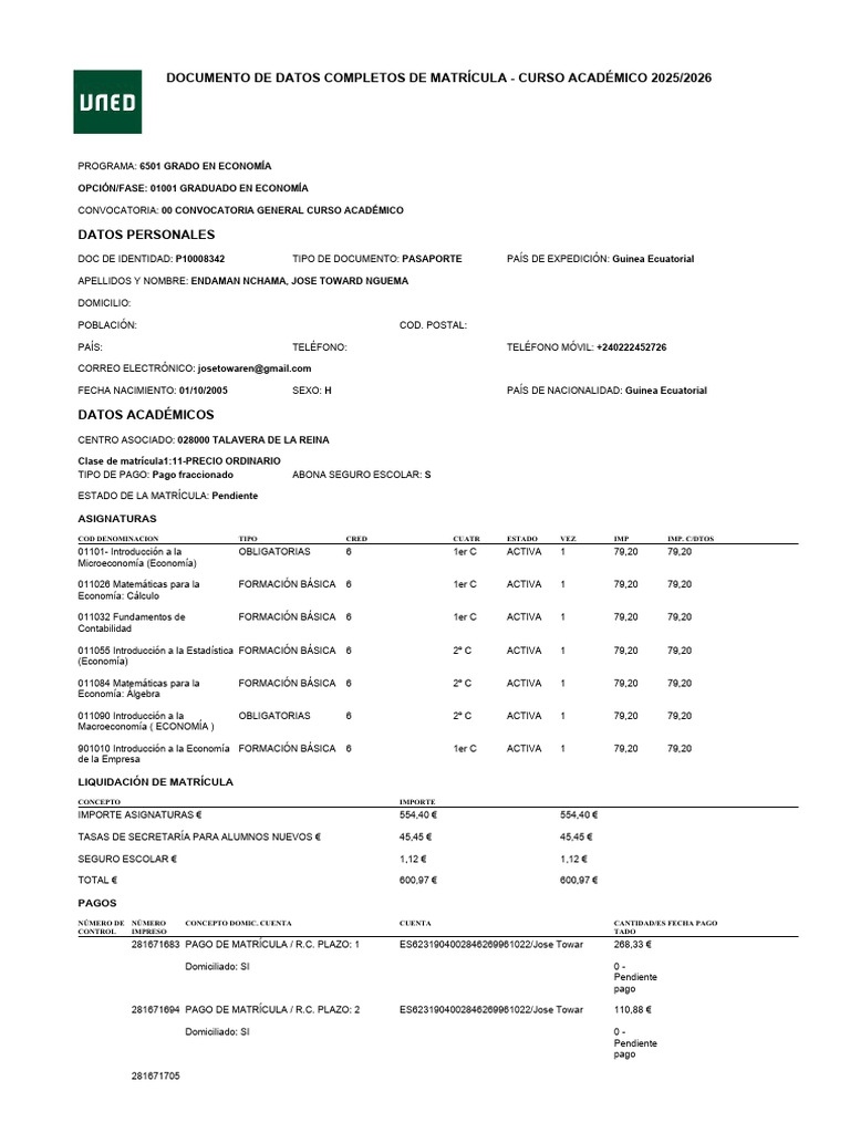 In For Me Documento Matric Ula Eee S | PDF | Economias