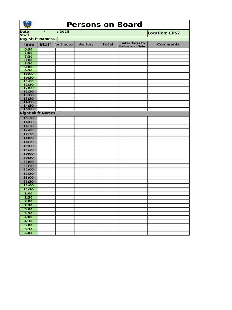 Hourly Personal On Board (POB) Record 1 | PDF