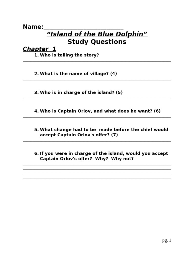 Study Questions for Island of the Blue Dolphins | PDF