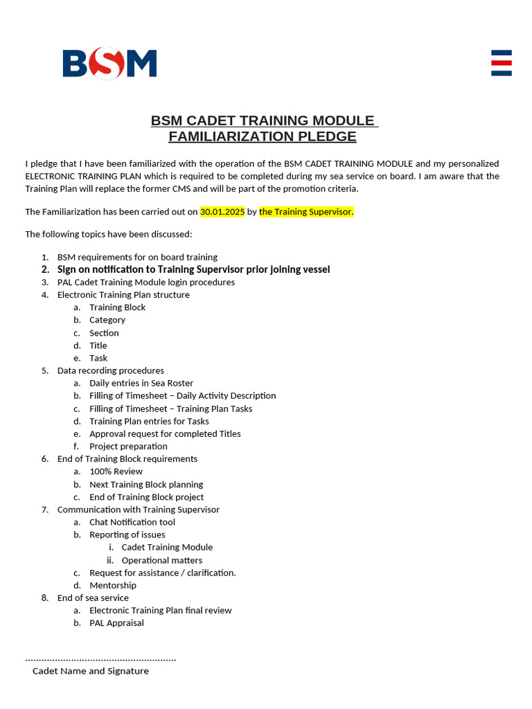 BSM Cadet Training Module Overview | PDF