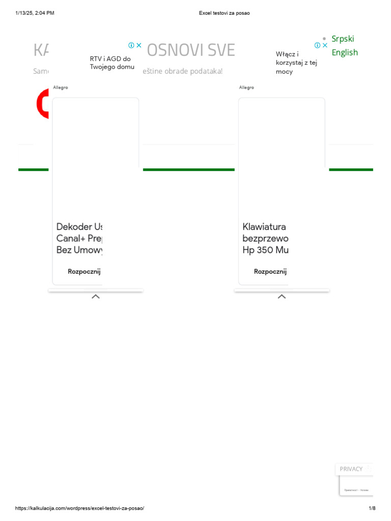 2 Excel Testovi Za Posao | PDF