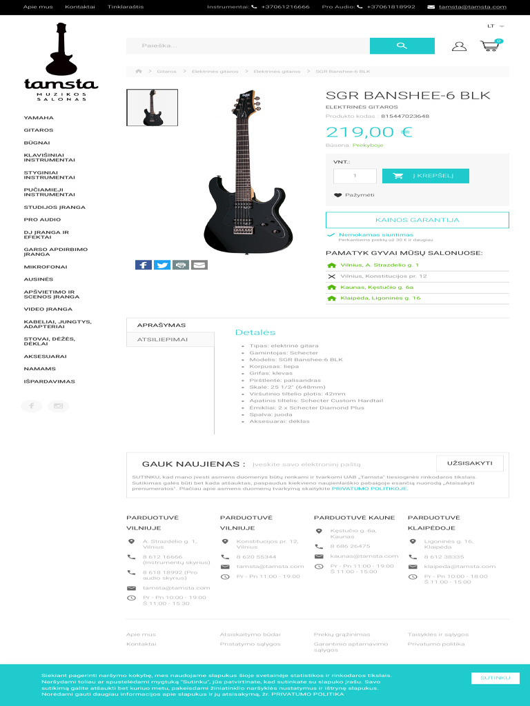 SGR Banshee-6 BLK - Elektrinės Gitaros - Elektrinės Gitaros - Gitaros Tamsta - Muzikos Prekių ...