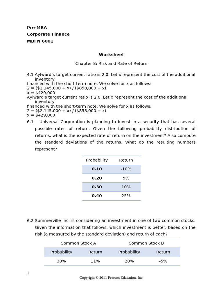 Chapter 8 - Risk and Rate of Return | PDF | Investing | Money