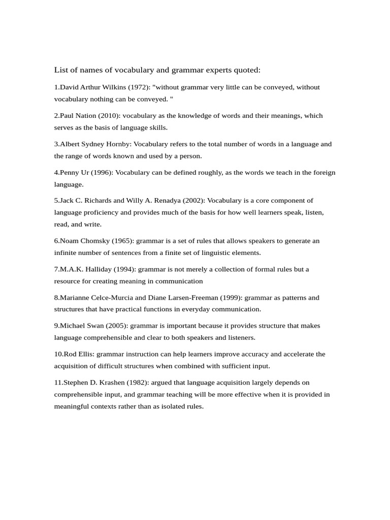 Vocabulary and Grammar Experts | PDF