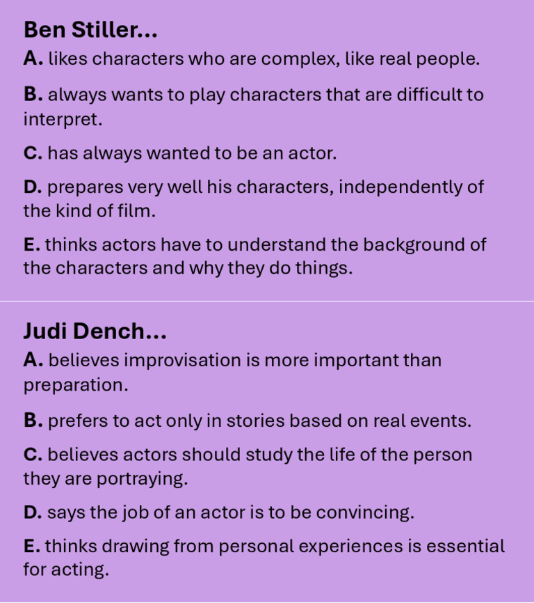 Acting Insights from Ben Stiller and Judi Dench | PDF