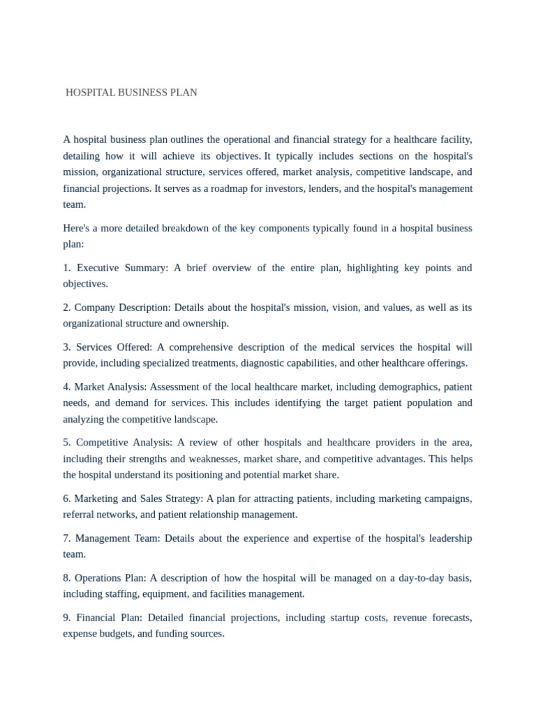 Hospital Business Plan Overview | PDF