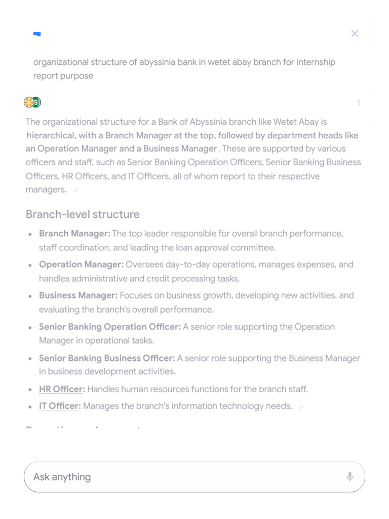 Organizational Structure of Abyssinia Bank in Wetet Abay Branch For ...