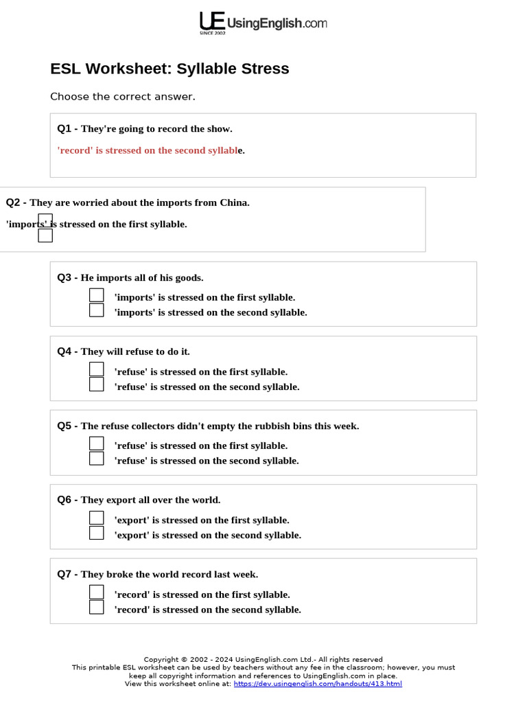 Copia de Handout Syllable Stress Worksheet | PDF