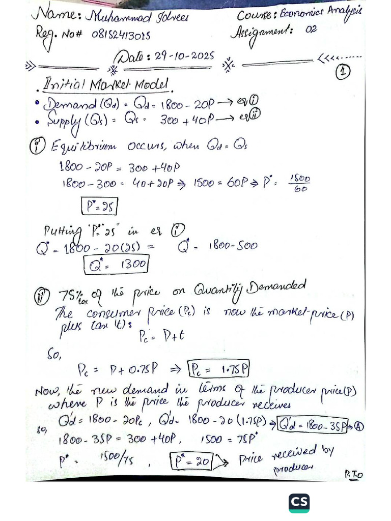Market Equilibrium (EA) Assignment 2 (M.idrees) | PDF