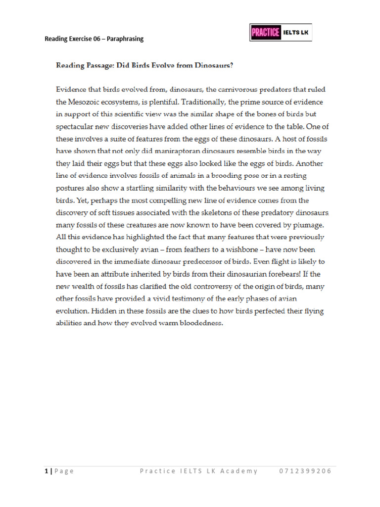 Reading Exercise 06 - Paraphrasing | PDF