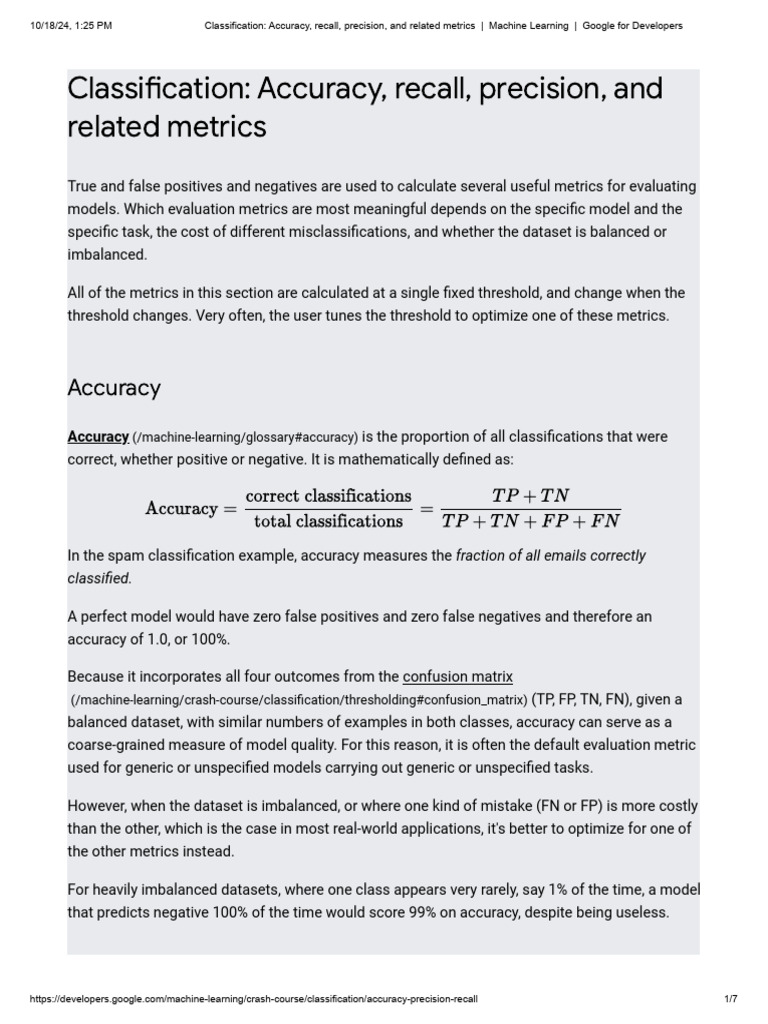 Classification - Accuracy, Recall, Precision, and Related Metrics - Machine Learning - Google ...