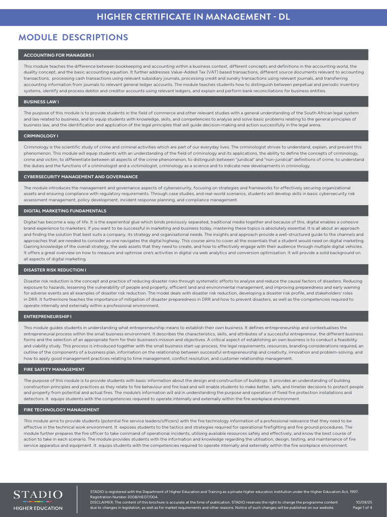 SOAAM HCert in Management Module Descriptions DL 2026 | PDF ...