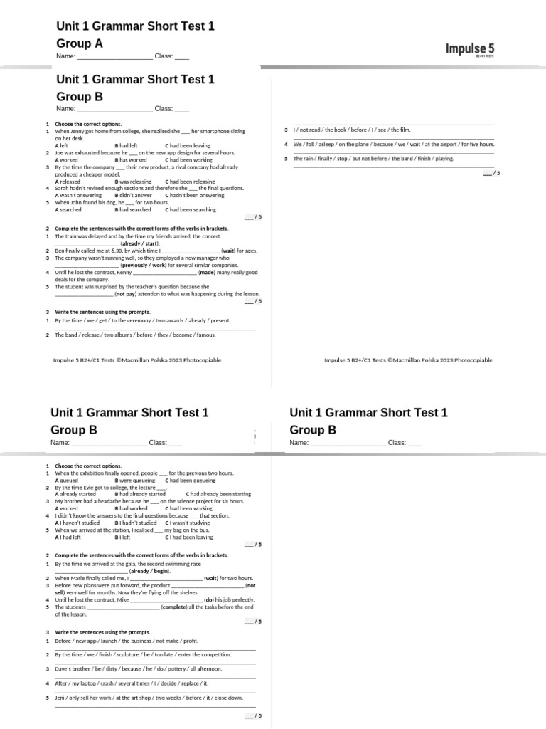 Unit 1 Grammar Short Test 1 A+b | PDF | Language Mechanics | Syntax