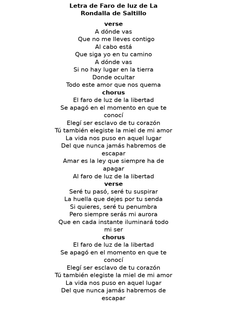 Letra de Faro de Luz de La Rondalla de Saltillo | PDF