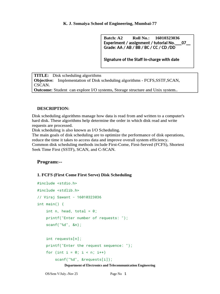 Lab7 DiscAllocation 036 | PDF | Disk Storage | Computing