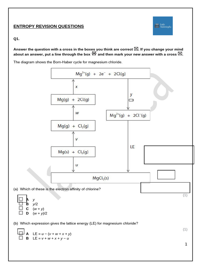 Entropy Revision Questions | PDF | Ionic Bonding | Solvation