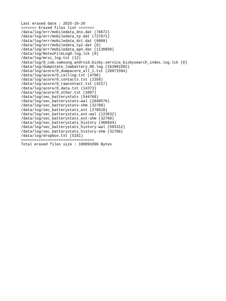 Erased Files Log Summary 2025 | PDF