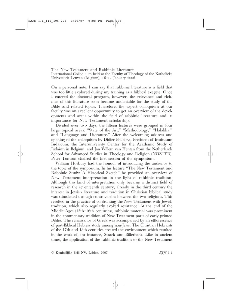 The New Testament and Rabbinic Literatur | PDF | Halakha | Exegesis